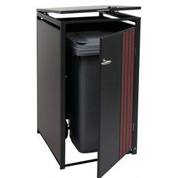 1er-M&uuml;lltonnenverkleidung MCW-O67, M&uuml;lltonnenbox mit Deckel, Metall 122x68x84cm 35kg ~ anthrazit Holzoptik dunkel
