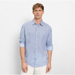 Leinenhemd OLYMP, Herren, Gr. L, N-Gr, blau, Web, Obermaterial: 100% Leinen, gemustert, regular fit h&uuml;ftbedeckend, Rundhals, 1-Knopf-Manschette, Hemden, mit Minimal-Muster, aus Leinen, regular fit