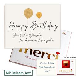 Pers&ouml;nliche Gru&szlig;karte mit Merci: Happy Birthday (250 g)