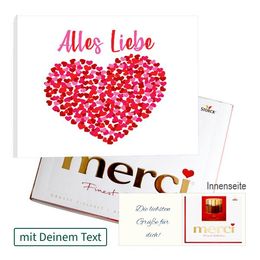 Pers&ouml;nliche Gru&szlig;karte mit Merci: Alles Liebe (250 g)
