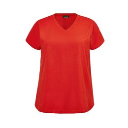 Kurzarmshirt GOLDNER "Shirt mit V-Ausschnitt", Damen, Gr. 42/44, rot, Obermaterial: 100% Baumwolle CO., V-Ausschnitt, Gerade, Shirts, Tiefer Rundhalsausschnitt