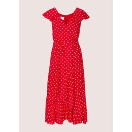 Madeleine Mode Midikleid MADELEINE "Wickelkleid Midikleid mit Tupfenmuster", Damen, Gr. 48, N-Gr, rot (rot, wei&szlig;), Obermaterial: 100% Viskose CV., Modern, figurumspielend, V-Ausschnitt, Kleider Midikleid, Volant am Rock