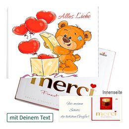 Pers&ouml;nliche Gru&szlig;karte mit Merci: Alles Liebe (250 g)