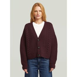 G-Star Raw Cardigan G-STAR "Cable Cropped Cardi Knit", Herren, Gr. XS, maroon, Obermaterial: 100% Wolle, Strickjacken