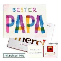 Pers&ouml;nliche Gru&szlig;karte mit Merci: Bester Papa (250 g)