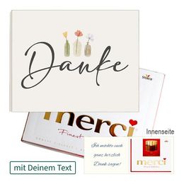 Pers&ouml;nliche Gru&szlig;karte mit Merci: Danke (250 g)