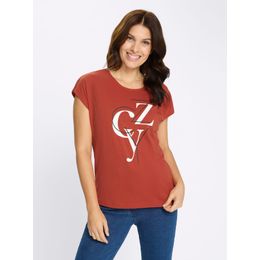 Kurzarmshirt Classic Basics "Kurzarm-Shirt", Damen, Gr. 38, terra, wei&szlig;, 100% Baumwolle, bedruckt, gemustert, mehrfarbig, Rundhals, Shirts