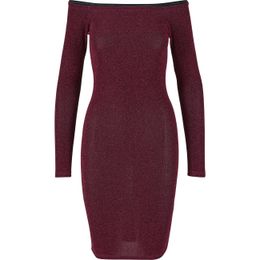 Shirtkleid Urban Classics "Urban Classics Damen", Damen, Gr. L, US-Gr&ouml;&szlig;en, burgundy, 96% Polyester, 4% Elasthan, unifarben, skinny fit, Carmenausschnitt, Kleider Shirtkleid