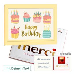 Pers&ouml;nliche Gru&szlig;karte mit Merci: Happy Birthday (250 g)