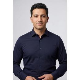 Businesshemd OLYMP "No. Six 24/Seven super slim", Herren, Gr. 36, N-Gr, blau (marine), Web, Obermaterial: 92% Baumwolle, 8% Elasthan, sehr schmal, Hemden, in bequemer Jersey-Qualit&auml;t