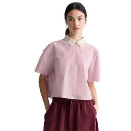 Marc O'Polo Kurzarmbluse MARC O'POLO DENIM "aus Papertouch Popeline", Damen, Gr. XL, light pink, Obermaterial: 100% Baumwolle, gestreift, relaxed fit bauchfrei, Blusen