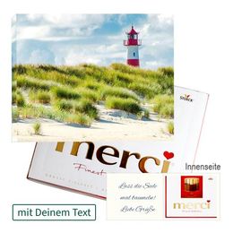 Pers&ouml;nliche Gru&szlig;karte mit Merci: Leuchtturm (250 g)