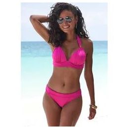 Triangel-Bikini Lascana "Toni", Damen, Gr. 36, Cup D, pink (fuchsia), Microfaser, Recycling-Polyamid, unifarben, Bikini-Sets Triangel-Bikini, mit goldfarbenen Accessoires
