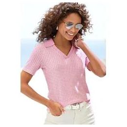 Poloshirt Vivance "aus strukturierter Strickqualit&auml;t", Damen, Gr. 48/50, rosa (rose, creme), Strick, Obermaterial: 75% Baumwolle, 25% Polyester, gemustert, bequem, V-Ausschnitt, Shirts, sch&ouml;ne Strick-Qualit&auml;t