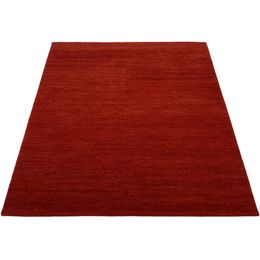 Orientteppich OCI DIE TEPPICHMARKE "HIMALI UNI", rot (dunkelrot), B:200cm H:5mm L:300cm, Wolle, Teppiche, reine Wolle, handgekn&uuml;pft, mit Fransen, Wohnzimmer