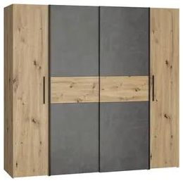 Kleiderschrank FORTE "Kalixtus, TOPSELLER, Made in Europe", artisan eiche, dunkelgrau, B:200,1cm H:190,5cm T:61,6cm, Holzwerkstoff, Schr&auml;nke, Kleiderschrank, Kombination aus Dreh- und Schwebet&uuml;ren, mehrere Farben, Topseller