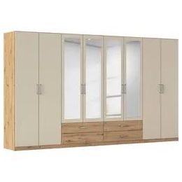Kleiderschrank Rauch "Schrank Garderobe Ankleide GAMMA Breiten 91/136/181/226/271/315/360 cm", eiche artisan, beige (champagner), griffe chrom, B:360cm H:210cm T:54cm, Holzwerkstoff, Schr&auml;nke, Kleiderschrank, verschiedene Griff-Varianten, mit Spiegel TOPSELLER MADE IN GERMANY, Topseller