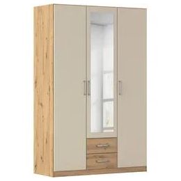Kleiderschrank Rauch "Schrank Garderobe Ankleide GAMMA Breiten 91/136/181/226/271/315/360 cm", eiche artisan, beige (champagner), griffe chrom, B:136cm H:210cm T:54cm, Holzwerkstoff, Schr&auml;nke, Kleiderschrank, verschiedene Griff-Varianten, mit Spiegel TOPSELLER MADE IN GERMANY, Topseller