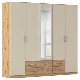 Kleiderschrank Rauch "Schrank Garderobe Ankleide GAMMA Breiten 91/136/181/226/271/315/360 cm", eiche artisan, beige (champagner), griffe chrom, B:226cm H:210cm T:54cm, Holzwerkstoff, Schr&auml;nke, Kleiderschrank, verschiedene Griff-Varianten, mit Spiegel TOPSELLER MADE IN GERMANY, Topseller
