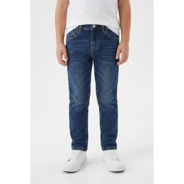 5-Pocket-Jeans Tom Tailor, Jungen, Gr. 128, N-Gr, blau (stone blau denim), Denim/Jeans, Obermaterial: 90% Baumwolle, 8% Elastomultiester, 2% Elasthan, unifarben, slim fit lang, Jeans 5-Pocket-Jeans, mit Stretch und in slim fit Passform