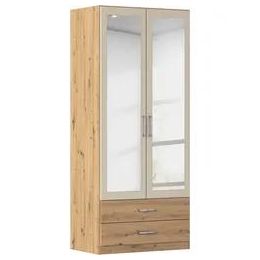 Kleiderschrank Rauch "Schrank Garderobe Ankleide GAMMA Breiten 91/136/181/226/271/315/360 cm", eiche artisan, beige (champagner), griffe chrom, B:91cm H:210cm T:54cm, Holzwerkstoff, Schr&auml;nke, Kleiderschrank, verschiedene Griff-Varianten, mit Spiegel TOPSELLER MADE IN GERMANY, Topseller