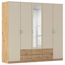 Kleiderschrank Rauch "Schrank Garderobe Ankleide GAMMA Breiten 91/136/181/226/271/315/360 cm", eiche artisan, beige (champagner), griffe alu, B:226cm H:210cm T:54cm, Holzwerkstoff, Schr&auml;nke, Kleiderschrank, verschiedene Griff-Varianten, mit Spiegel TOPSELLER MADE IN GERMANY, Topseller