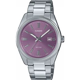 Quarzuhr, silber (edelstahlfarben, lila), CASIO TIMELESS COLLECTION, Armbanduhren, Damen, Quarzuhr, Armbanduhr, Herrenuhr, Damenuhr, Datum, Neo-Display, Edelstahlarmband