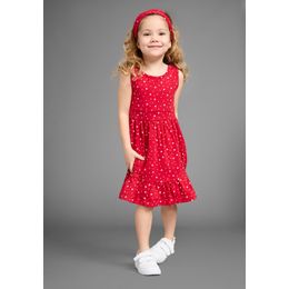 Jerseykleid Kidsworld "2tlg. Shirtkleid + Haarband im niedlichen Sternen-Allover", M&auml;dchen, Gr. 104/110, N-Gr, rot (rot sterne), Jersey, Obermaterial: 100% Baumwolle, bedruckt, gemustert, knieumspielend, Rundhals, Kleider Jerseykleid, festliche Anl&auml;sse, knielang, verspielter Stil, aus Baumwolle