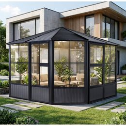Pavillon Sojag "Charleston 12x12", grau (anthrazit), B/H/T: 384cm x 280cm x 384cm, Pavillons, Wintergarten, BxT: 384x384 cm