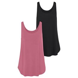 Longtop Lascana "mit gerundetem Saum", Damen, Gr. 40/42, lila (beere, schwarz), Single Jersey, Obermaterial: 95% Viskose (LENZING&trade; ECOVERO&trade;), 5% Elasthan, unifarben, Basic, bequem Po-bedeckend, Rundhals, Tops, aus weichem Viskose-Stretch