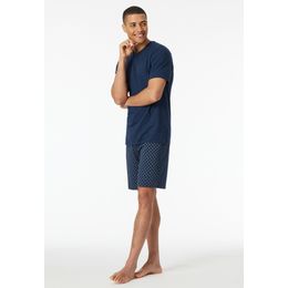 Shorty Schiesser "Casual Essentials", Herren, Gr. 58, blau (801, admiral), Single Jersey, Obermaterial: 100% Baumwolle, gemustert, unifarben, bequem kurz, V-Ausschnitt, Homewear-Sets Shorty, mit V-Ausschnitt