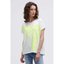 Rundhalsshirt SOCCX, Damen, Gr. M, wei&szlig;, Single Jersey, Material: 73% Baumwolle, 27% Polyester, bedruckt, oversize normal, U-Boot-Ausschnitt, Shirts Rundhalsshirt, mit l&auml;ngerer R&uuml;ckenpartie