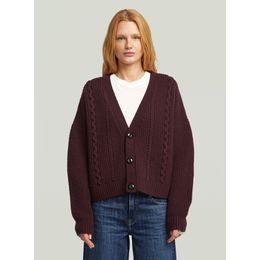G-Star Raw Cardigan G-STAR "Cable Cropped Cardi Knit", Damen, Gr. L, braun (maroon), Obermaterial: 100% Wolle, Strickjacken