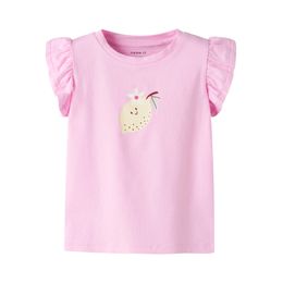 T-Shirt name it "NMFFLITTAZ SS TOP BOX", M&auml;dchen, Gr. 92, pirouette, Jersey, Obermaterial: 95% Baumwolle, 5% Elasthan, bedruckt, unifarben, normal h&uuml;ftlang, Rundhals, Fl&uuml;gel&auml;rmel R&uuml;schen, Shirts T-Shirt