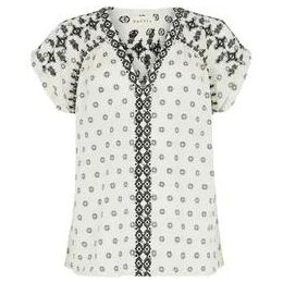 Hemdbluse RAFFYA "Amira V-Neck Embroidered Blouse Damen", Damen, Gr. 42, wei&szlig;, 100% Baumwolle, Blusen Hemdbluse