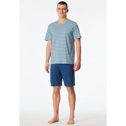 Shorty Schiesser "Casual Nightwear", Herren, Gr. 52, 838, blau, Single Jersey, Obermaterial: 100% Baumwolle, bequem kurz, Rundhals, Homewear-Sets Shorty, mit gestreiftem Oberteil, Rundhalsausschnitt und kurzen &Auml;rmeln