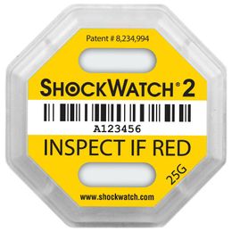 100 x ShockWatch 2 Sto&szlig;indikatorlabel mit Warnhinweisaufkleber (gelb)