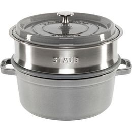 Staub La Cocotte 24cm rund, mit D&auml;mpfeinsatz, graphitgrau