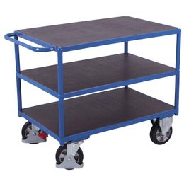 VARIOfit Schwerer Tischwagen 1000 kg mit 3 Ladefl&auml;chen Typ XL + EasySTOP - Enzianblau