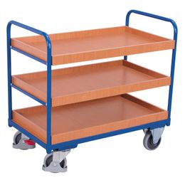 VARIOfit Etagenwagen mit 3 Tabletts 250 kg Traglast Typ L + EasySTOP - Enzianblau