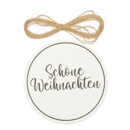 10 x Geschenkanh&auml;nger "Sch&ouml;ne Weihnachten" mit Band ca. &Oslash; 10cm