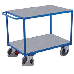 VARIOfit Schwerer Tischwagen 500 kg mit 2 Ladefl&auml;chen Zinkblech Typ M + EasySTOP - Enzianblau