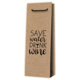 10 x Tragetasche aus Kraftpapier "Save Water Drink Wine" Natur f&uuml;r 1 Flasche 125 x 85 x 360 mm