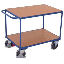 VARIOfit Schwerer Tischwagen 500 kg mit 2 Ladefl&auml;chen Typ XL + EasySTOP - Enzianblau