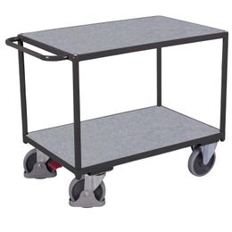 VARIOfit Schwerer Tischwagen 500 kg mit 2 Ladefl&auml;chen Zinkblech Typ M + EasySTOP - Anthrazitgrau