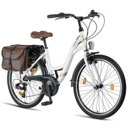 Licorne Bike Stella Plus Premium City Bike in Zoll Aluminium Fahrrad f&uuml;r M&auml;dchen, Jungen, Herren und Damen - 21 Gang-Schaltung - Hollandfahrrad Farbe:Weiss;Gr&ouml;&szlig;e:26 Zoll