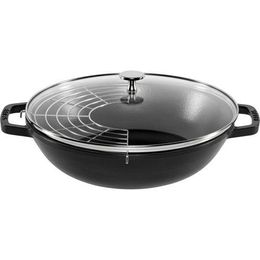Staub Wok 30 cm mit Deckel Gusseisen, schwarz