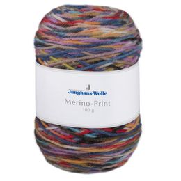 Merino-Print von Junghans-Wolle, Jeans/Anthra/Rot, aus Schurwolle