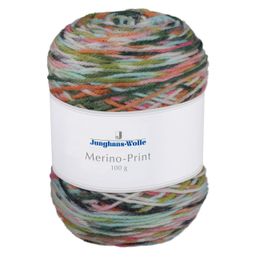 Merino-Print von Junghans-Wolle, Orange/Lachs/Oliv, aus Schurwolle