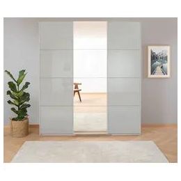 Schwebet&uuml;renschrank Rauch "Kleiderschrank Schrank Garderobe KOLUNA mit Glast&uuml;ren und Spiegel", grau (seidengrau, glas seidengrau), B:203cm H:229cm T:62cm, Holzwerkstoff, Schr&auml;nke, Schwebet&uuml;renschrank, inkl. 2 Innenschubladen sowie extra Einlegeb&ouml;den MADE IN GERMANY